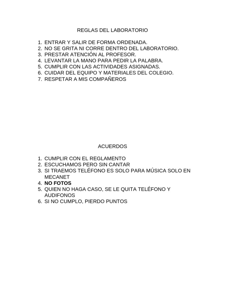 Reglas Del Laboratorio | PDF