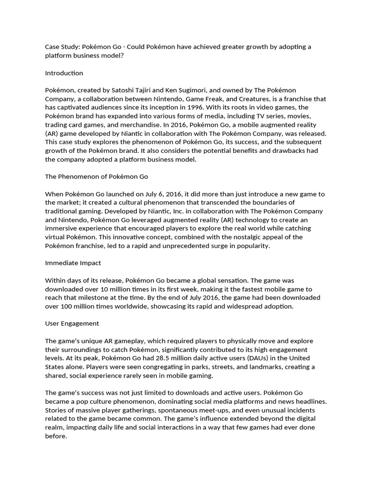 Pokémon Go Case Study: Growth Insights | PDF | Pokémon | Pokémon Go