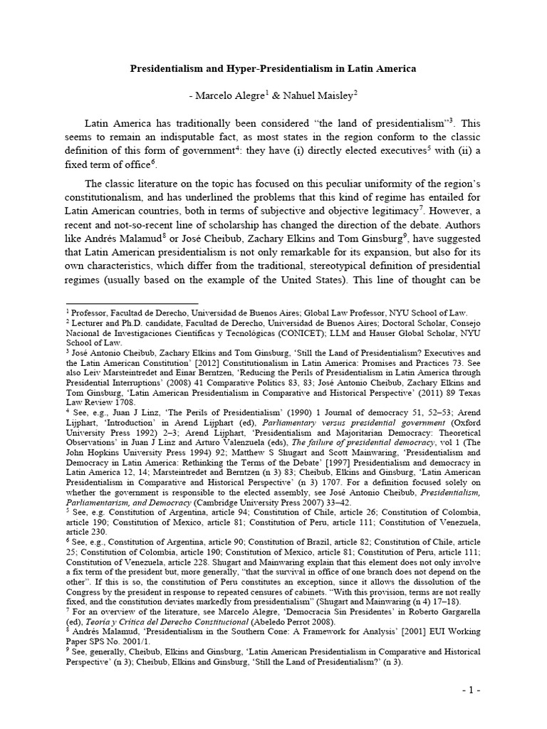 Alegre, Maisley, Presidentialism and Hyper Presidentialis | PDF ...