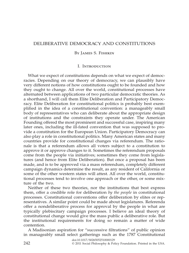 Deliberative Democracy in Constitutional Design | PDF | Democracy ...