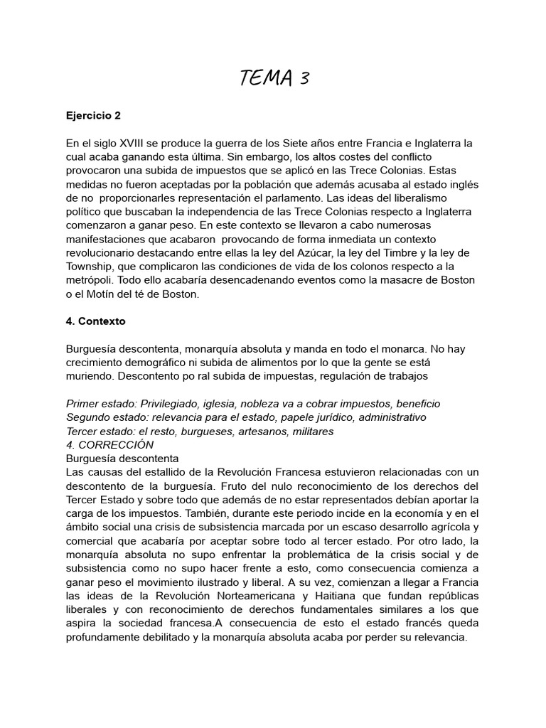 TEMA 3 Ej. HISTORIA | PDF | revolución Francesa | Napoleón