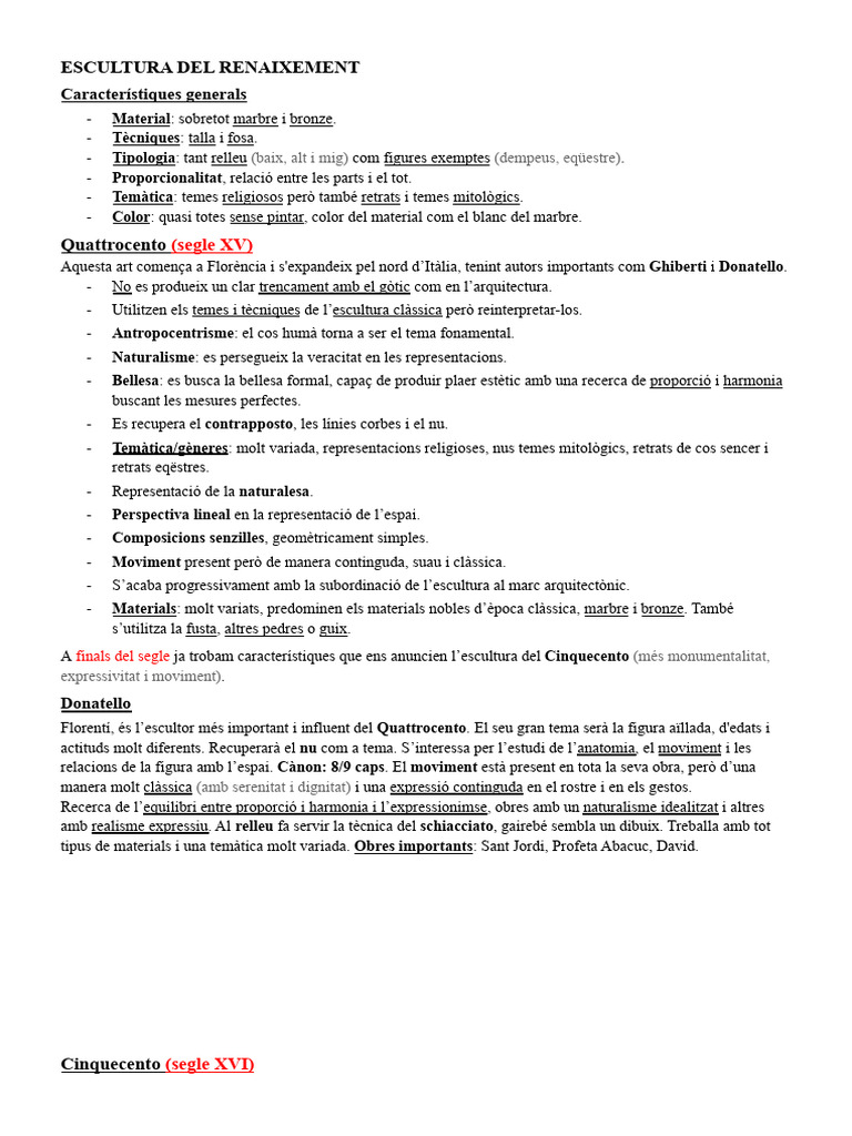 Escultura Del Renaixement | PDF