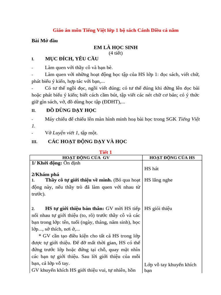 Ga Tieng Viet Lớp 1 Cánh Diềuca-nam | PDF