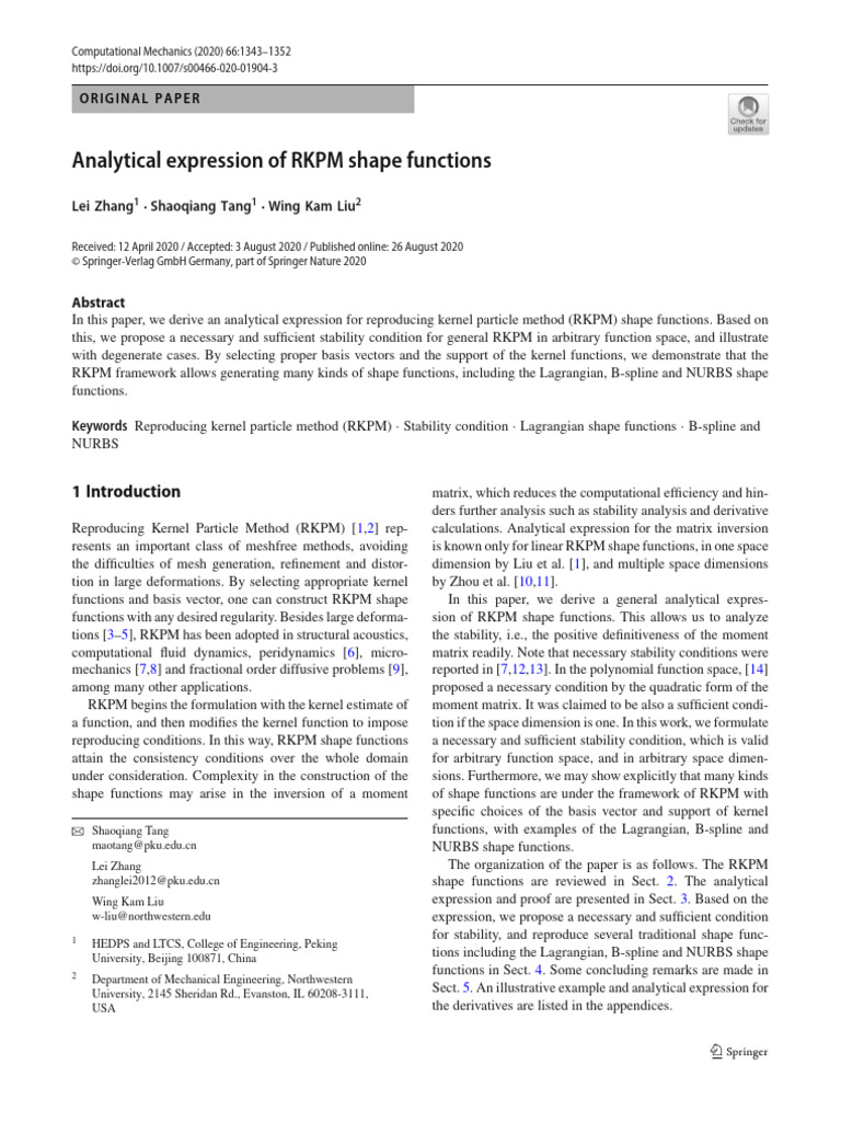 Analytical Expression of RKPM Shape Function | PDF | Function ...