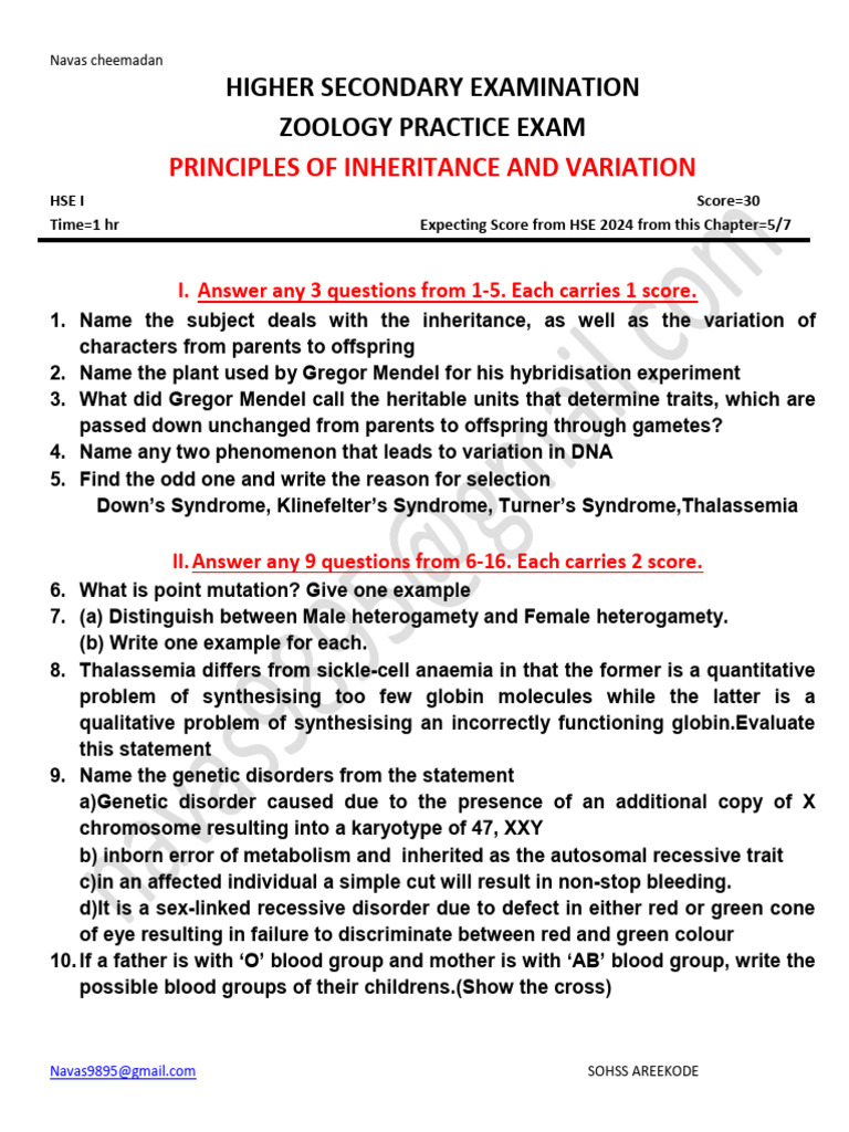 03-Principles of Inheritance and Variation | PDF | Genetics | Heredity
