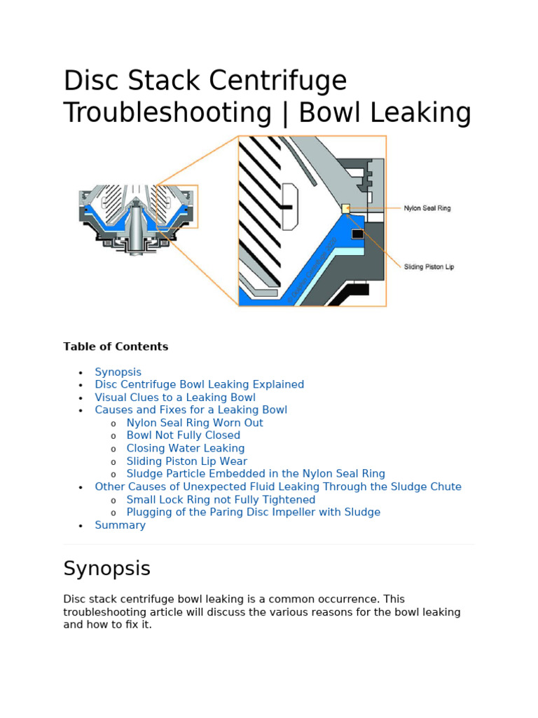 Disc Stack Centrifuge Troubleshooting | PDF | Piston | Drag (Physics)