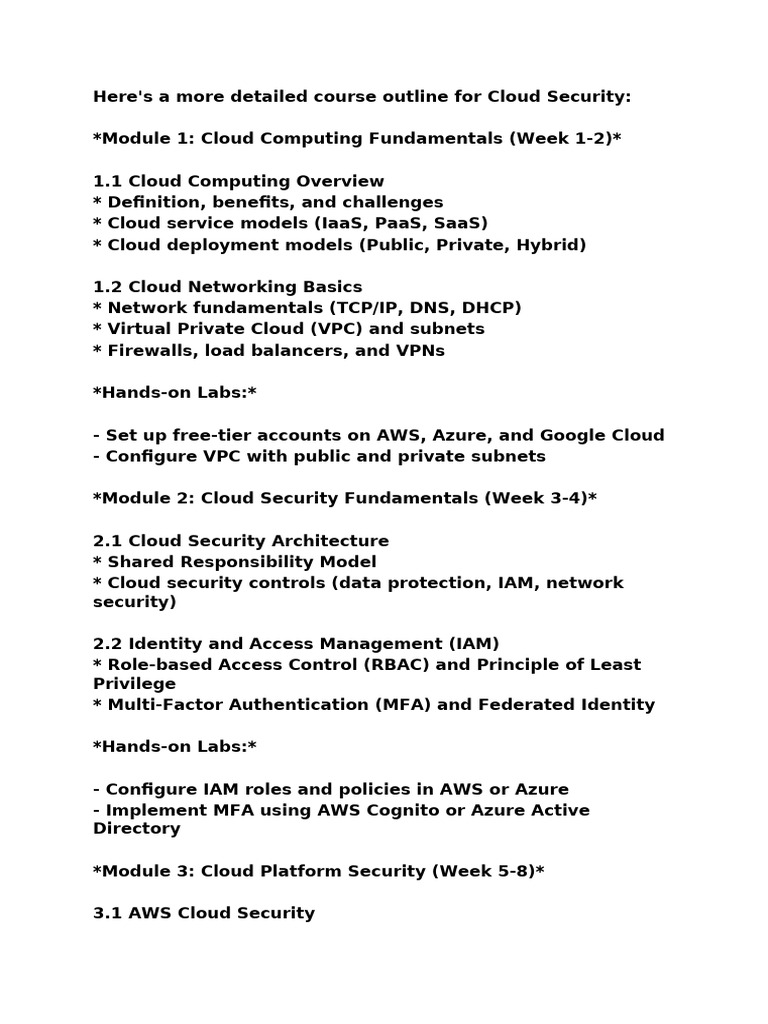 Cloud Security Engineer Course Outline | PDF | Cloud Computing | Security