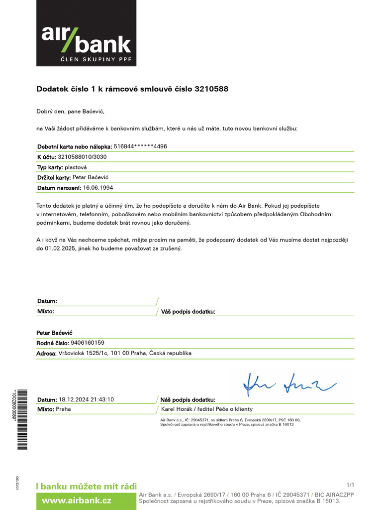 Dodatek K Debetní Kartě, Nebo Kódu Pro Vklad A Výběr - 18. 12. 2024 21 - 43 | PDF