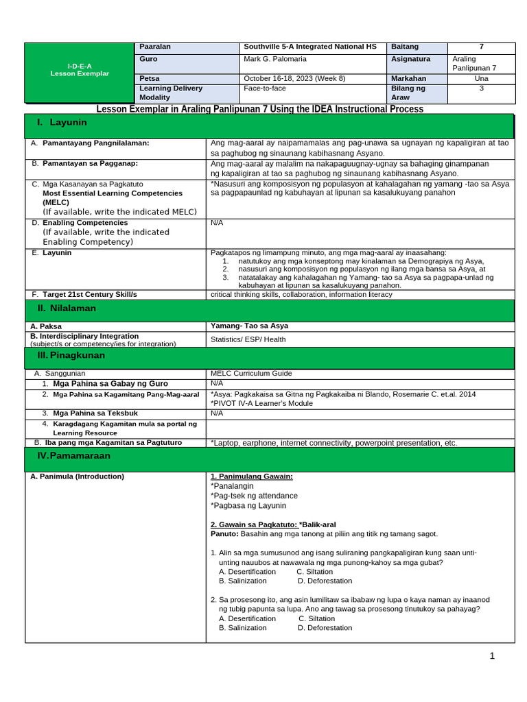 Lesson Exemplar in AP7 Q1 W7 8 October 9 1116 18 2023 | PDF