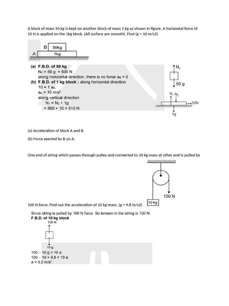 Laws of Motion: Block and Pulley Problems | PDF