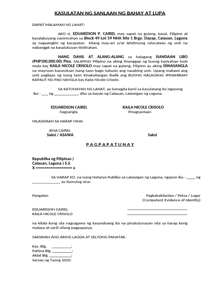 Kasulatan NG Pagsangla - 034538 | PDF