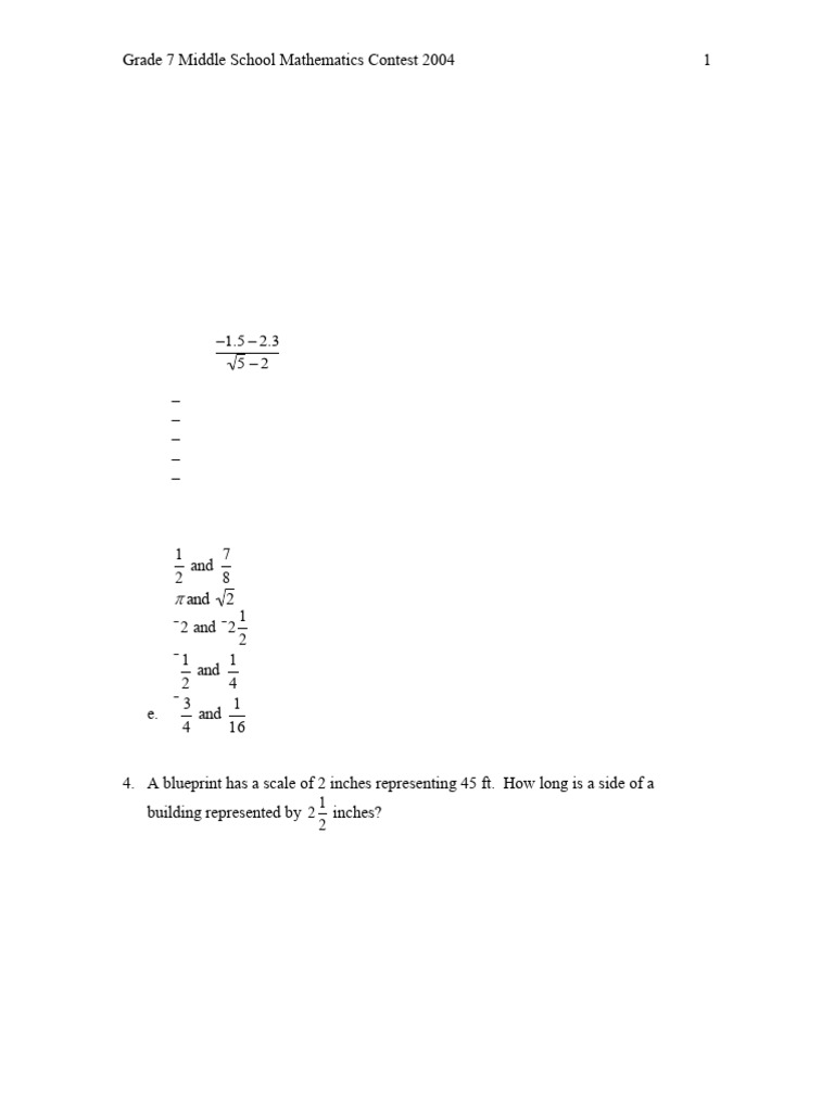 2004 Grade 7 Math Contest Questions | PDF | Triangle | Rectangle