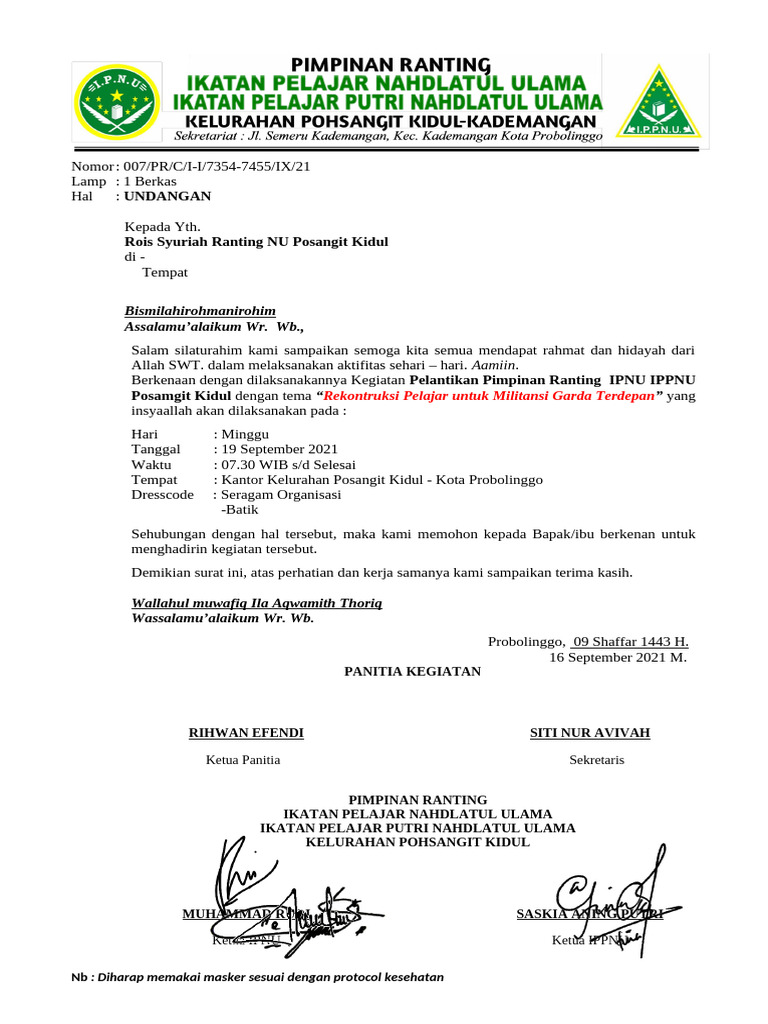 UNDANGAN Ketua Rois Ranting Nu | PDF