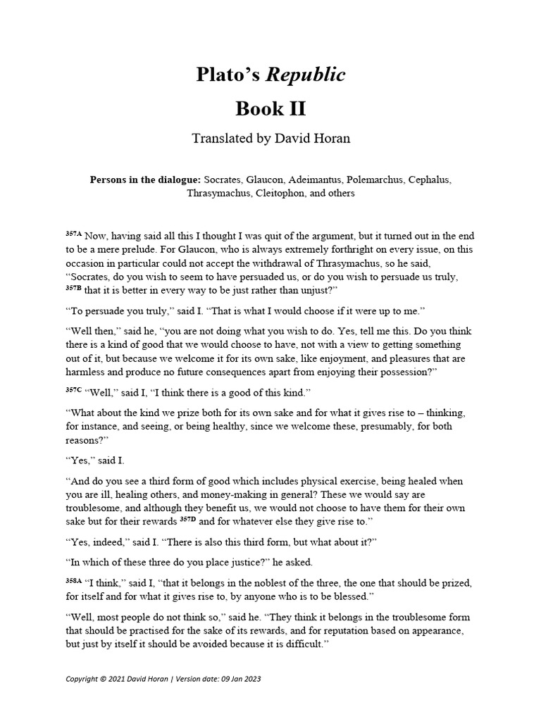 Platos Republic Book 2 English Translation by David Horan 1 | PDF | Justice | Crime & Violence
