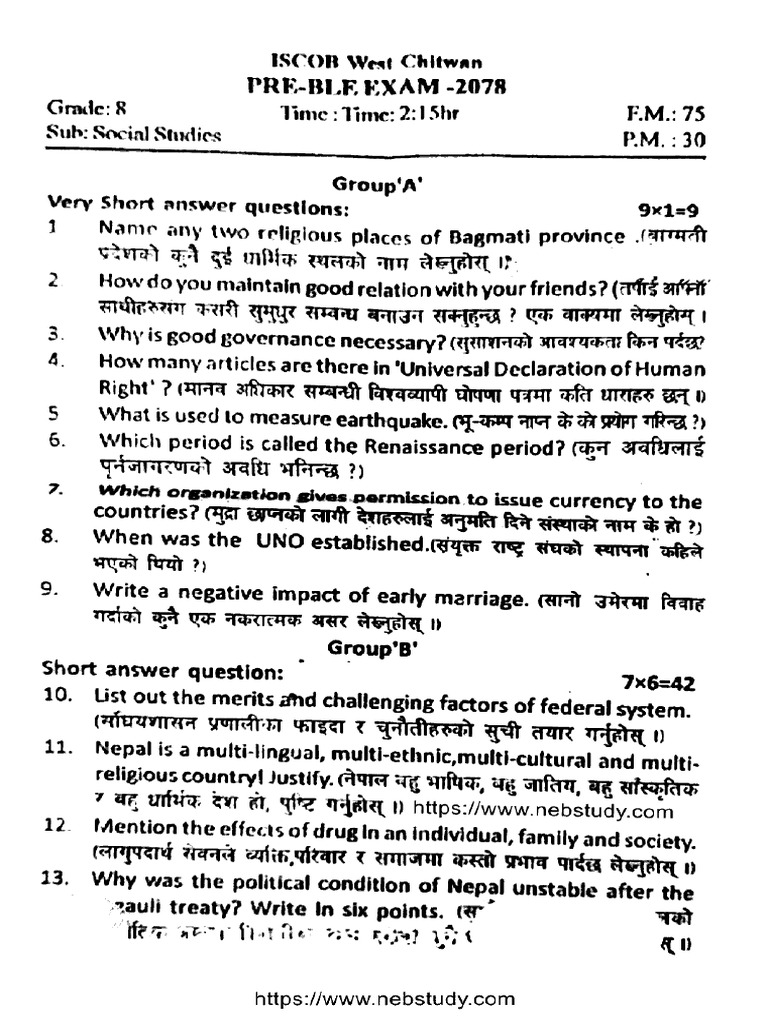 Class 8 Pre Ble Social Studies 291123 2022 | PDF