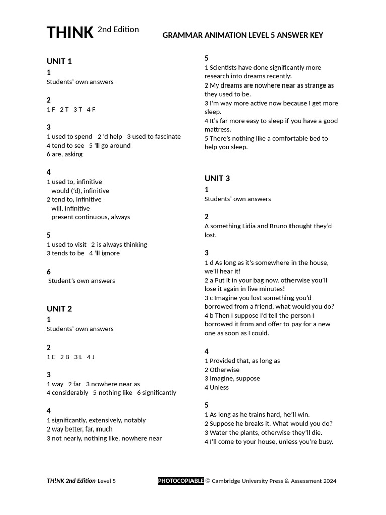 Thk2e BrE L5 Gram Animation Answer Key | PDF