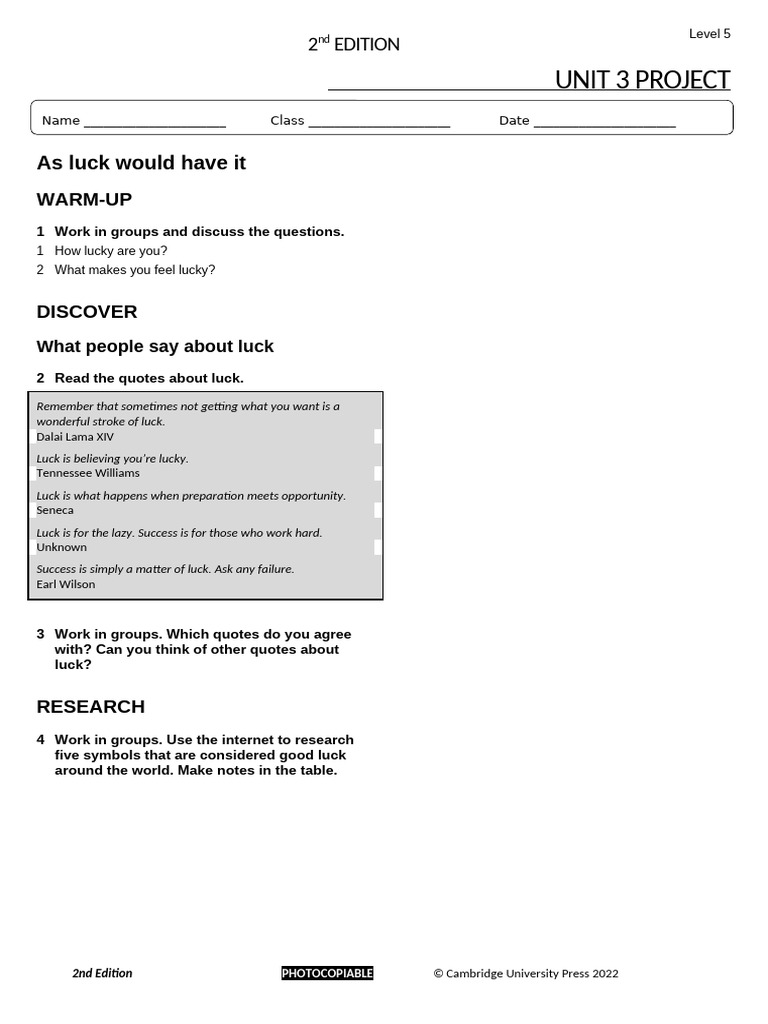 Thk2e BrE L5 Projects Unit 3 | PDF