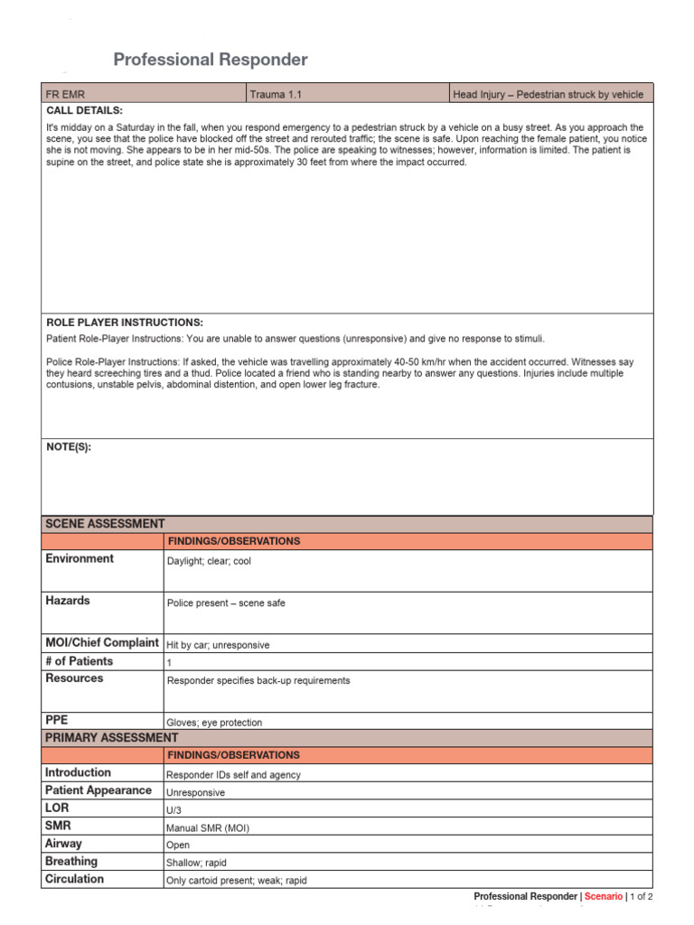 First Aid Scenarios | PDF | Thorax | Pain