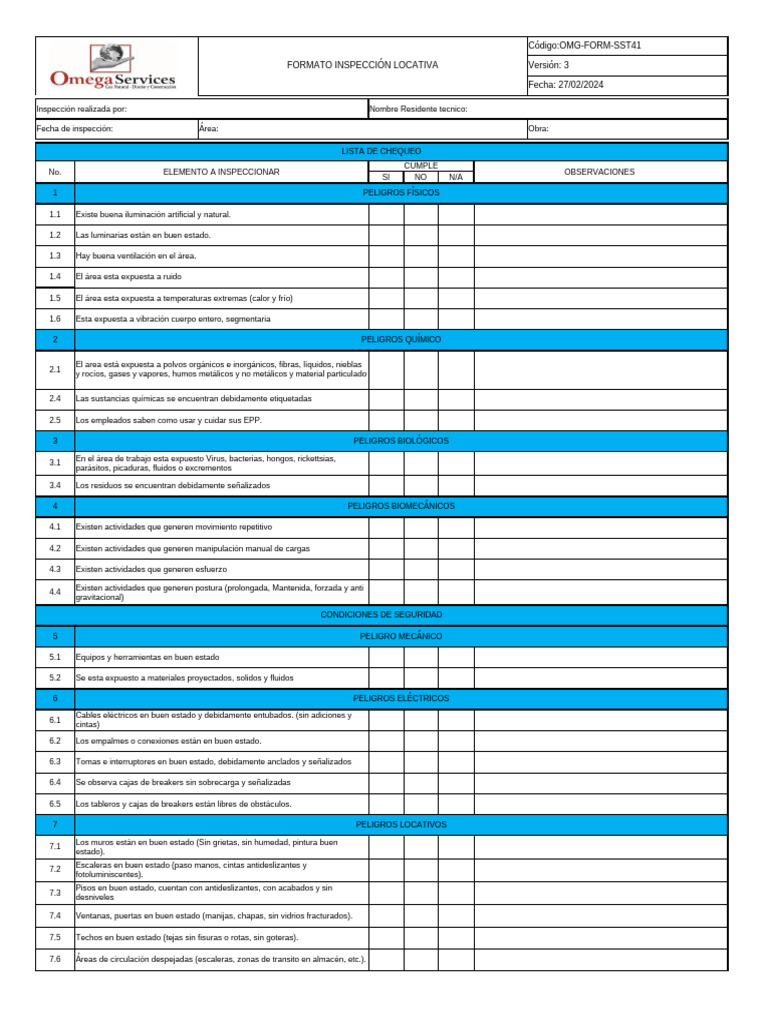Omg Form Sst41 Inspeccion Locativa | PDF | Naturaleza