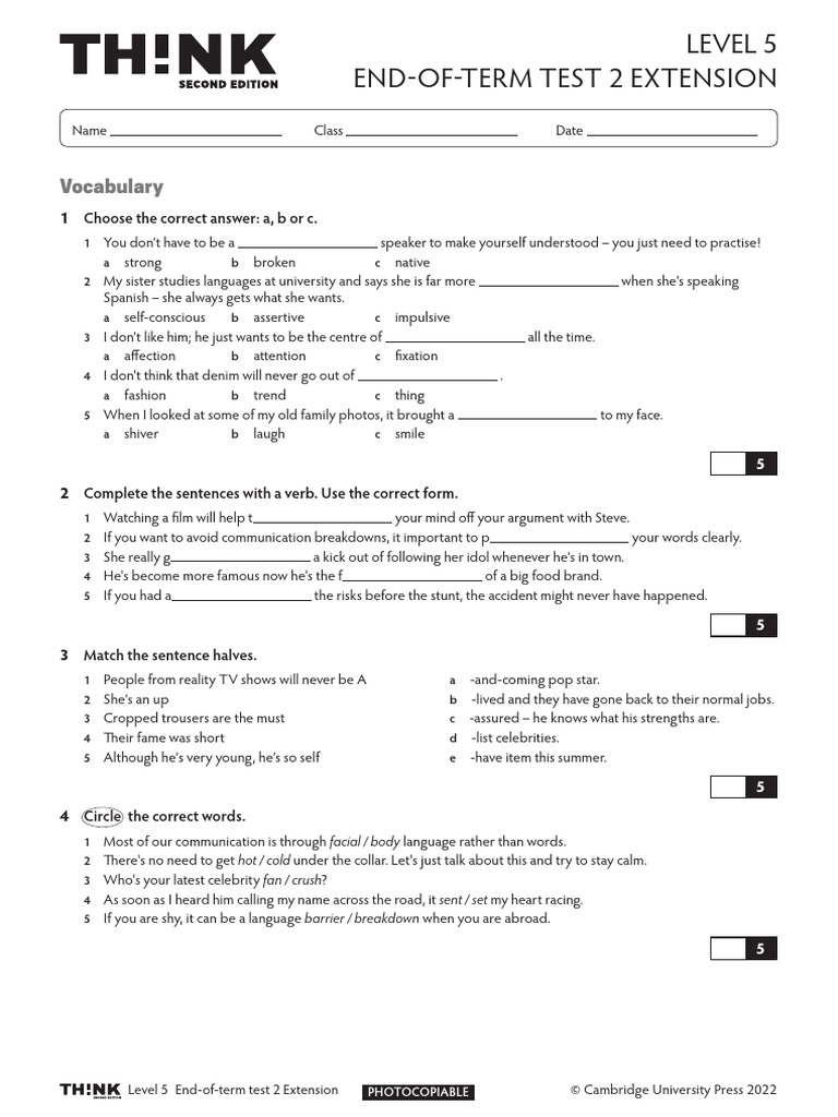 Thk2e BrE L5 End of Term Test Extension 2 | PDF | Stalking
