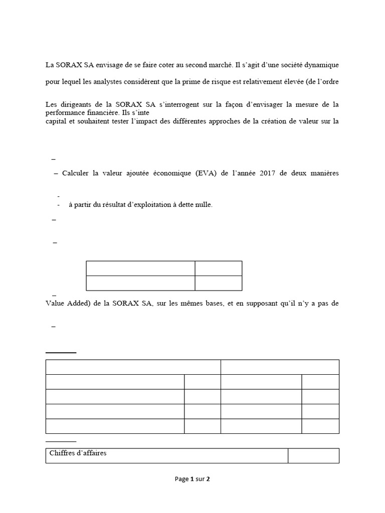 Évaluation financière de SORAX SA | PDF | Investir | Capitaux propres