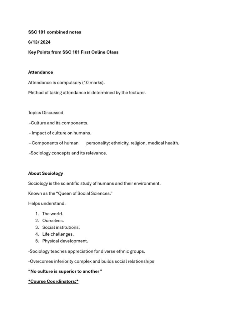 SSC 101 Course Overview and Insights | PDF | Sociology | Socialization