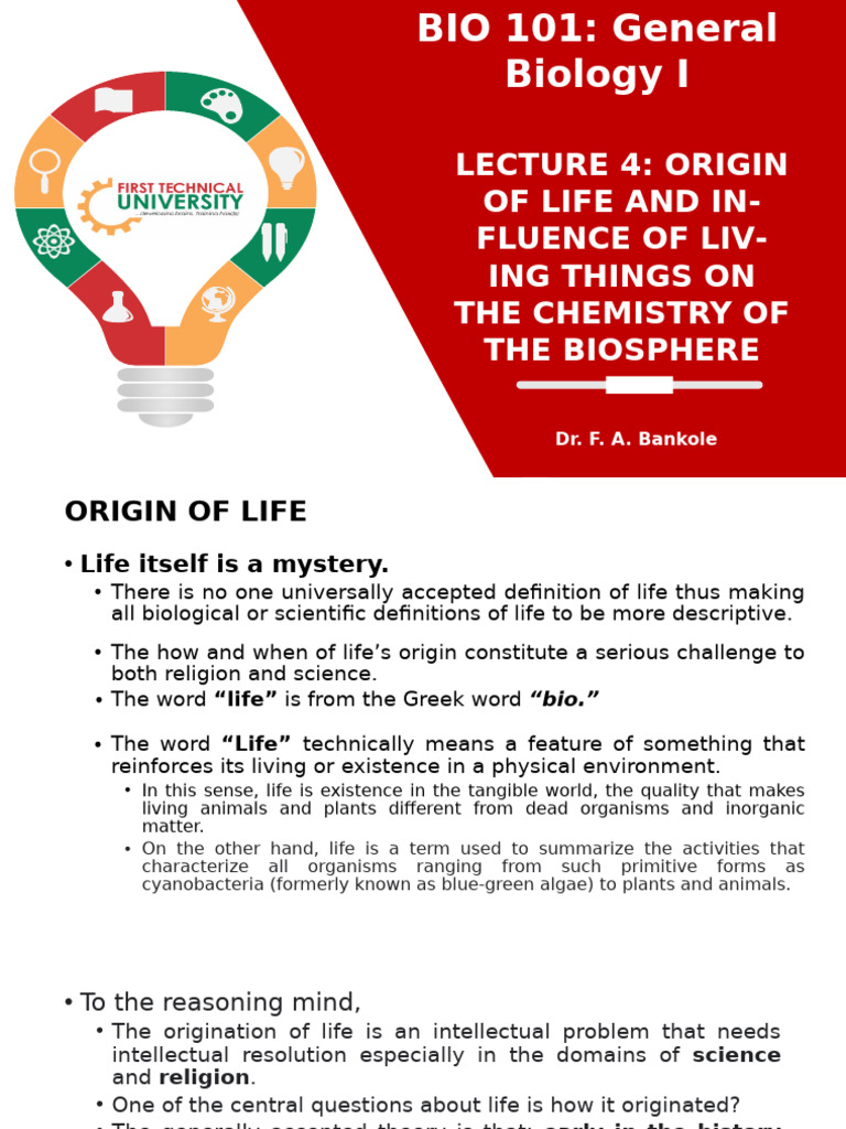 Lecture 4-Origin of Life | PDF | Abiogenesis | Creationism
