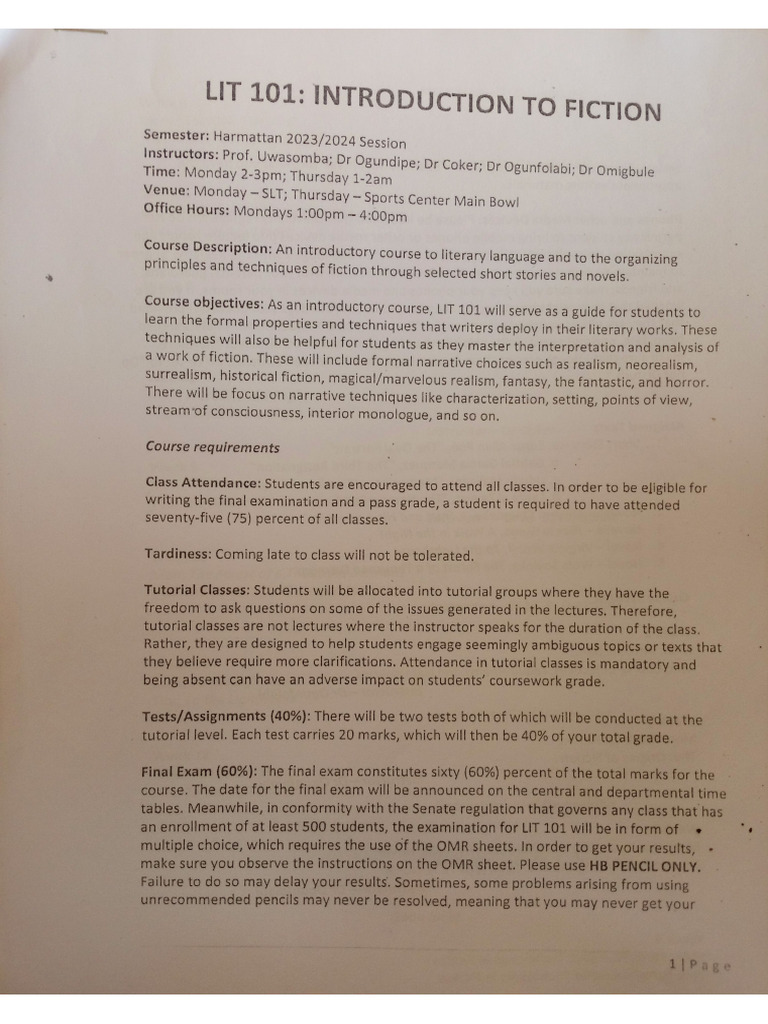 Lit 101 Intro To Fiction | PDF