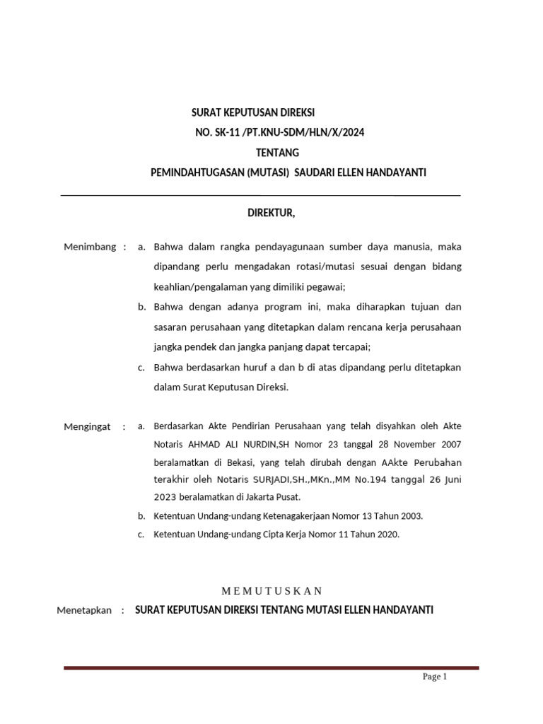 Form Mutasi Karyawan | PDF