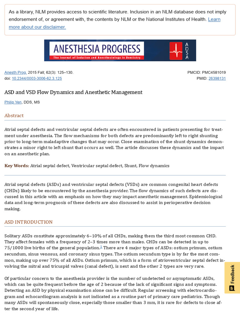 ASD and VSD Flow Dynamics and Anesthetic Management - PMC | PDF ...