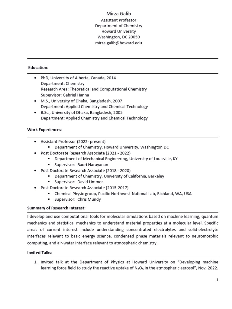 Cv Mirza Howard | PDF | Ab Initio Quantum Chemistry Methods | Chemistry