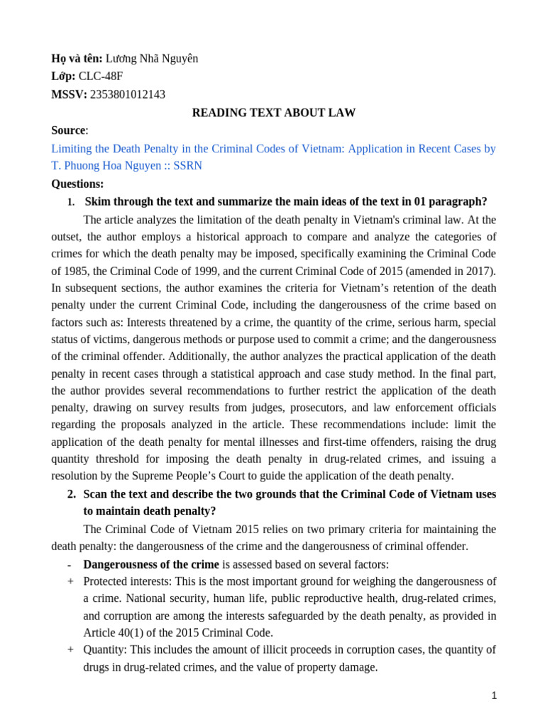 Vietnam's Death Penalty: Legal Analysis and Reforms | PDF | Crimes ...
