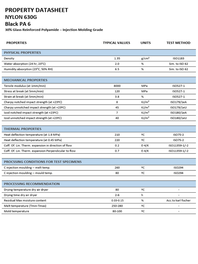 NYLON 630G Black Data sheet | PDF | Nylon | Pascal (Unit)