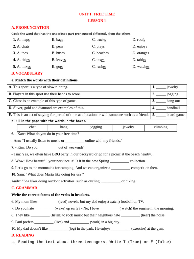 Bồi dưỡng TA Smart World 8 UNIT 1.FREE TIME | PDF | Hobbies | Cakes