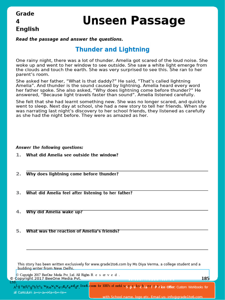 Unseen Passage - Thunder and Lightning | PDF