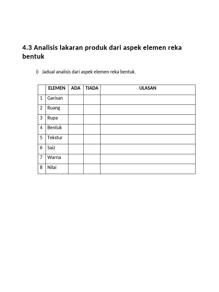 4.3 Analiss Lakaran - Elemen Reka Bentuk | PDF
