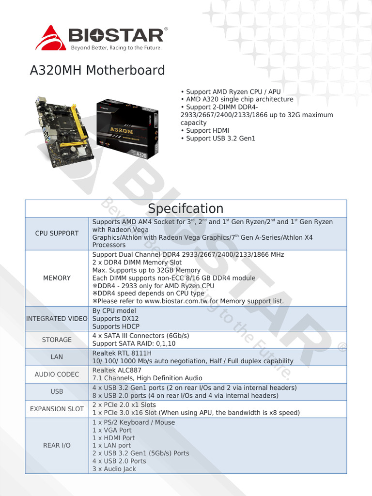 Biostar a320mh Spec | PDF | Electrostatic Discharge | Usb