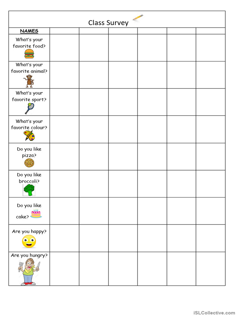 Class Survey on Favorites and Preferences | PDF
