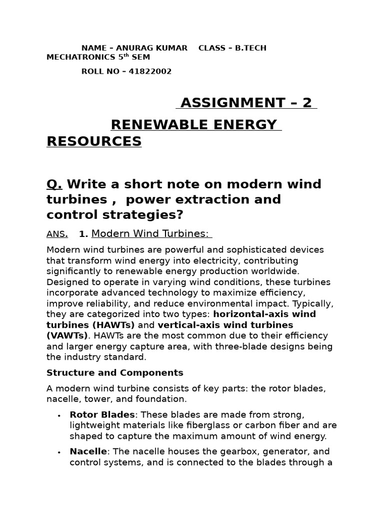 RnR_Assignment_2[1] | PDF | Wind Turbine | Turbine