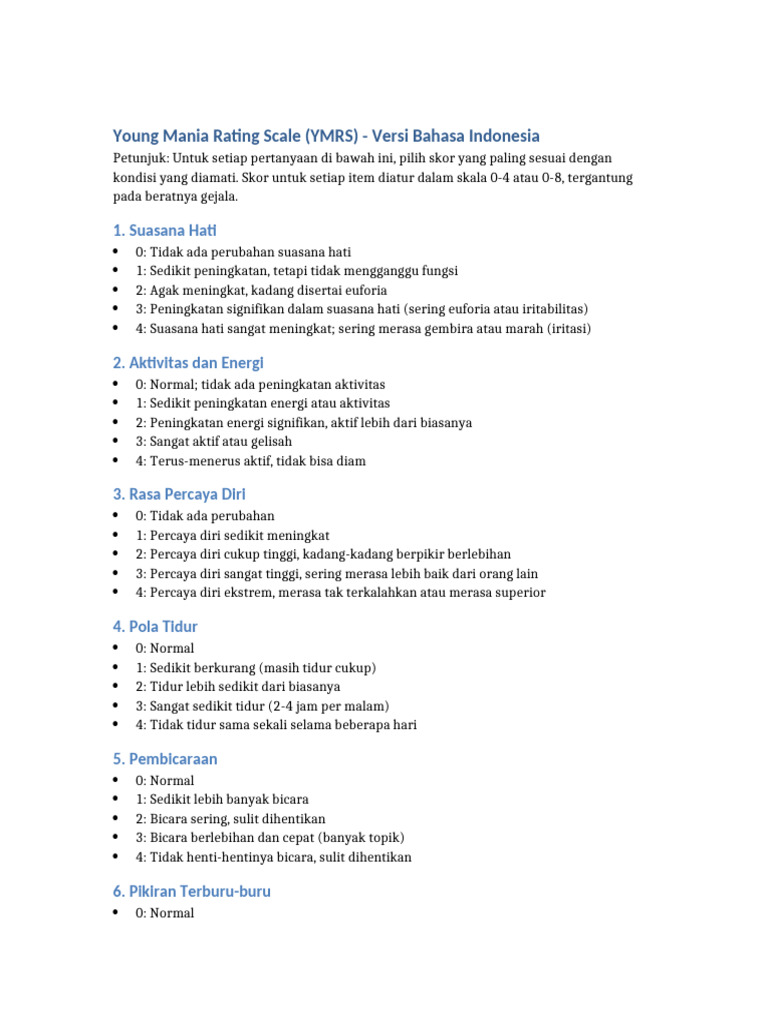 Young Mania Rating Scale YMRS | PDF
