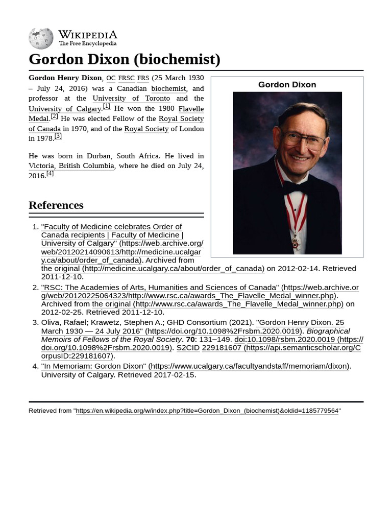 Gordon Dixon: Notable Canadian Biochemist | PDF