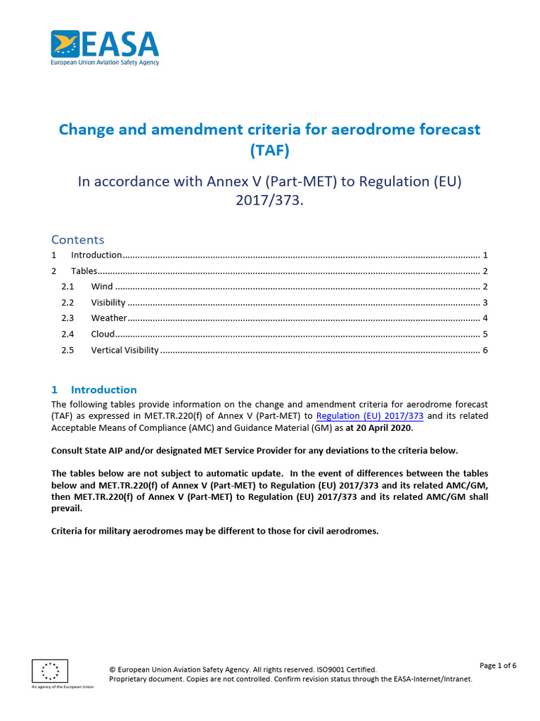 TAF Change Criteria Final - 0 | PDF | Wind Speed | Precipitation