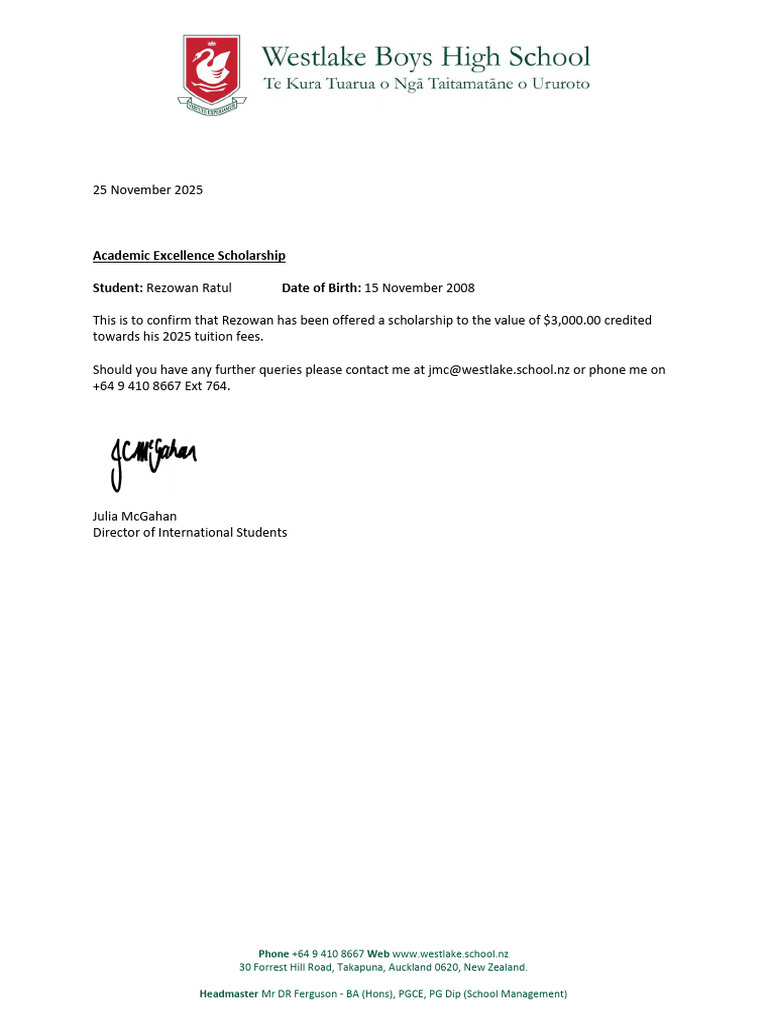 Academic Excellence Scholarship - Rezowan RATUL | PDF