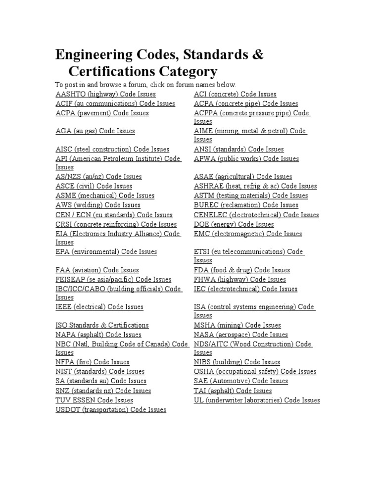 Engineering Codes, Standards & Certifications Category | PDF