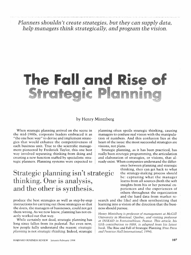 The Fall and Rise of Strategic Planning. | PDF