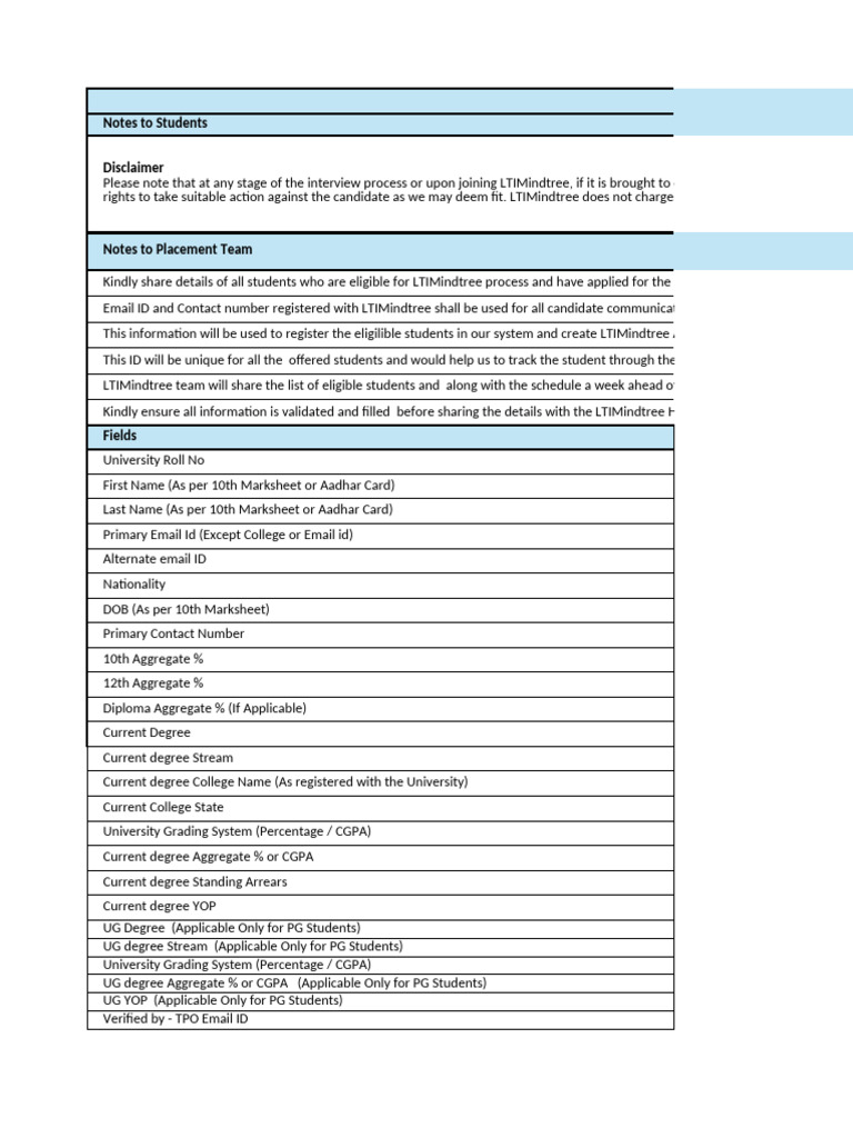 LTIMindtree Student Eligibility Guidelines | PDF