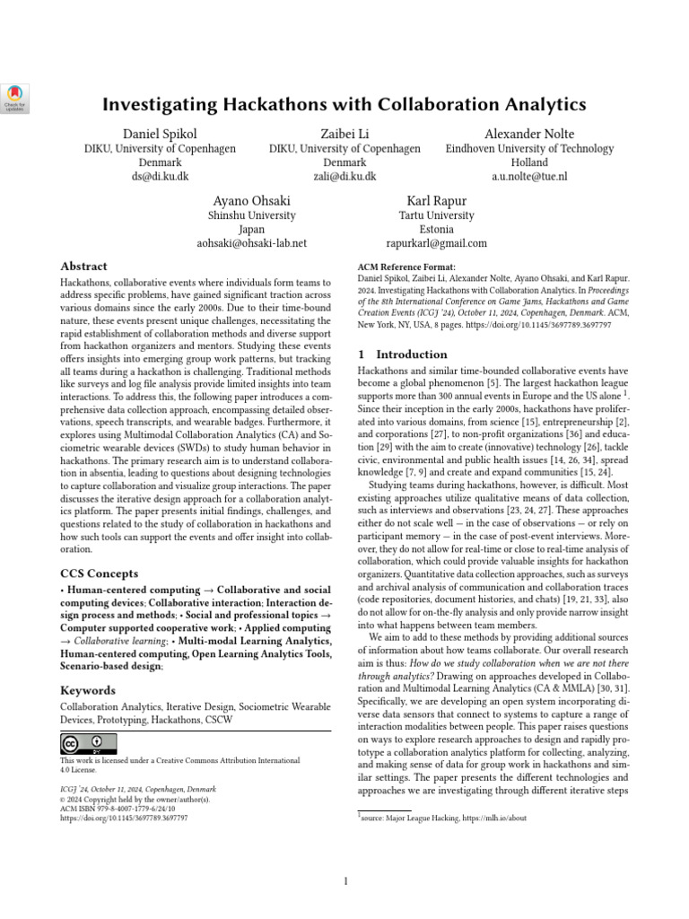 Investigating Hackathons With Collaboration Analytics | PDF ...