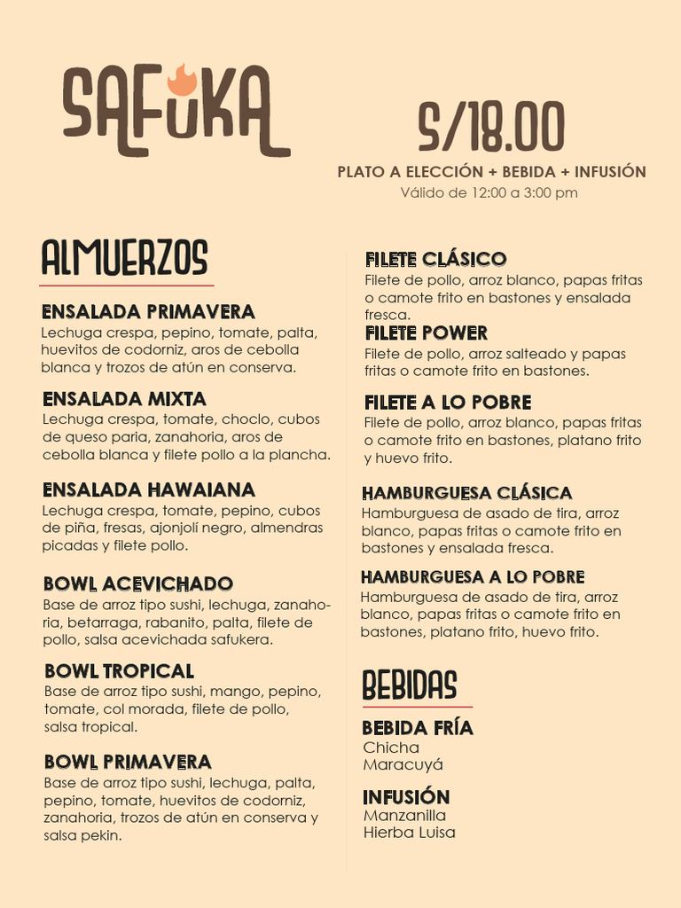 Menú de Almuerzos en Zancho's | PDF