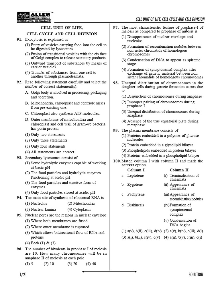 Cell Biology: Meiosis and Mitosis Concepts | PDF | Meiosis | Mitosis