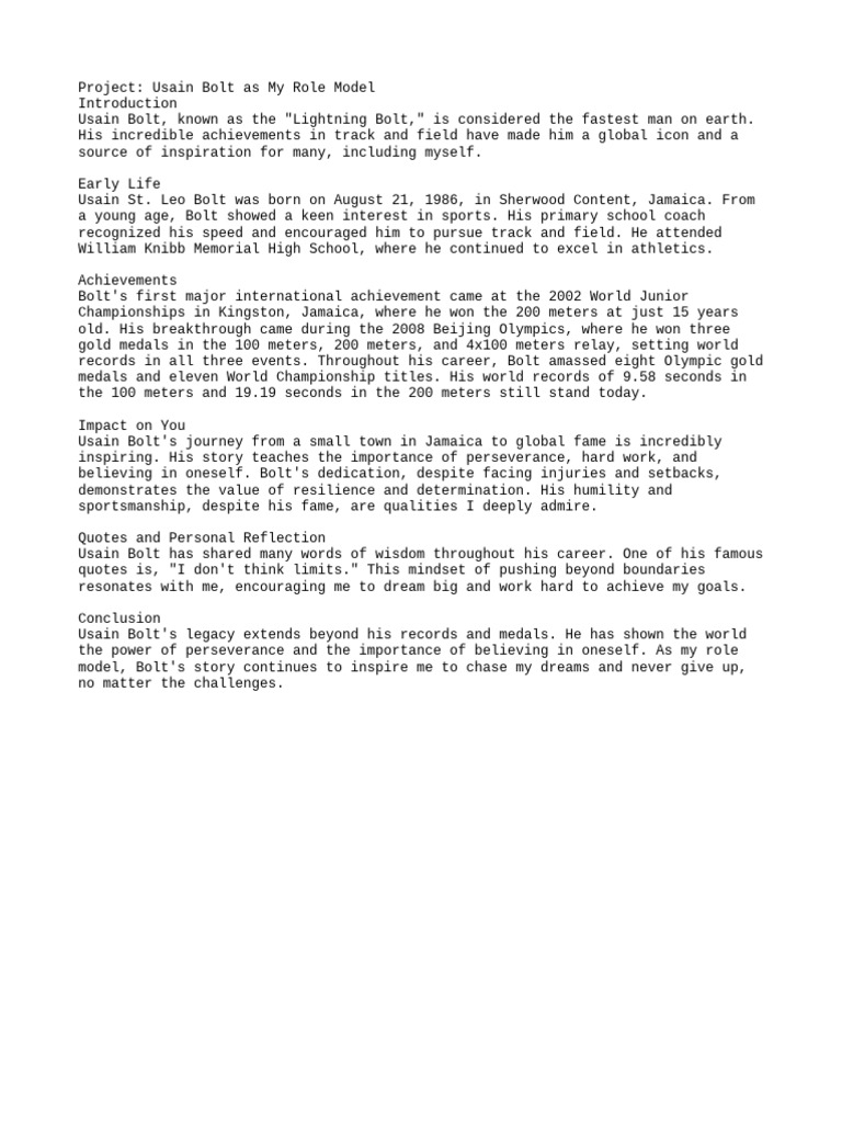 Project Usain Bolt As My Role Model | PDF